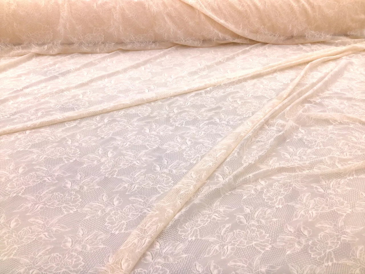 5 Yard Lot Stretch Lace Apparel Fabric Sheer Floral Light Peach WW33 ...