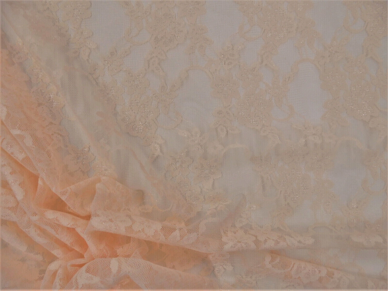 5 Yard Lot Stretch Lace Apparel Fabric Sheer Metallic Floral Shrimp ...