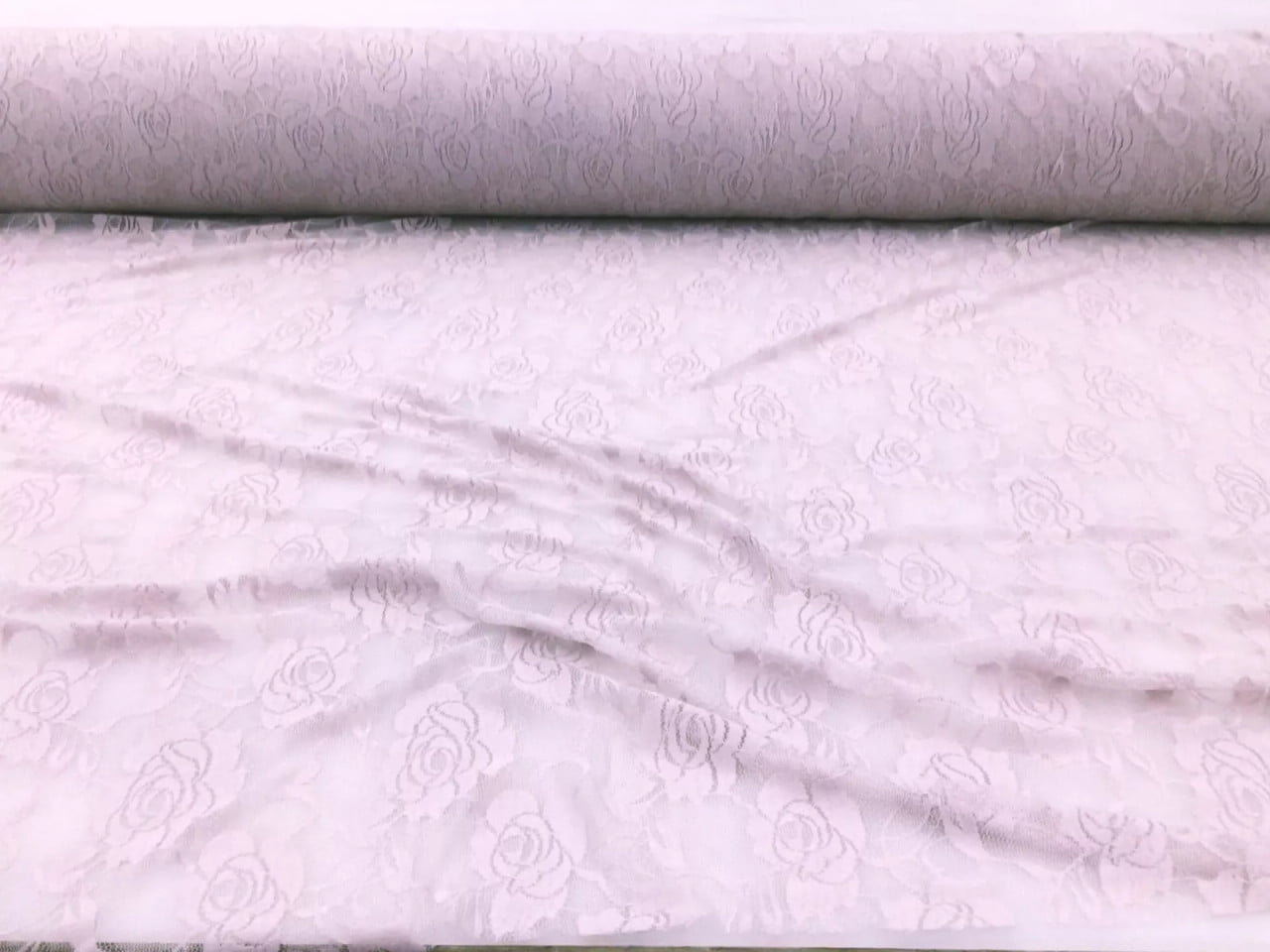 5 Yard Lot Stretch Lace Apparel Fabric Sheer Rose Floral Dusty Lavender ...