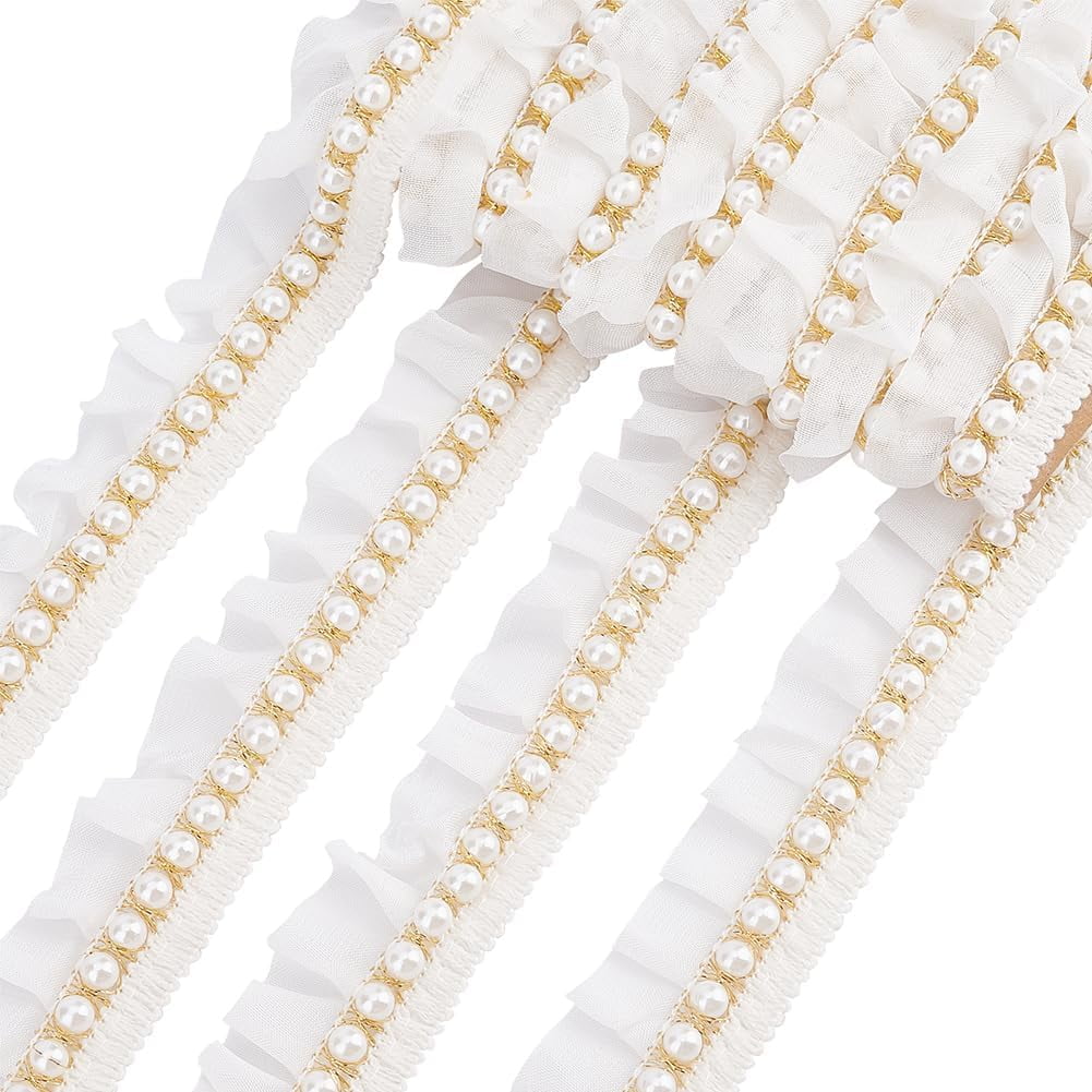 5 Yard Pearl Beaded Ruffle Lace Trim White Beaded Pearl Trimming Lace ...