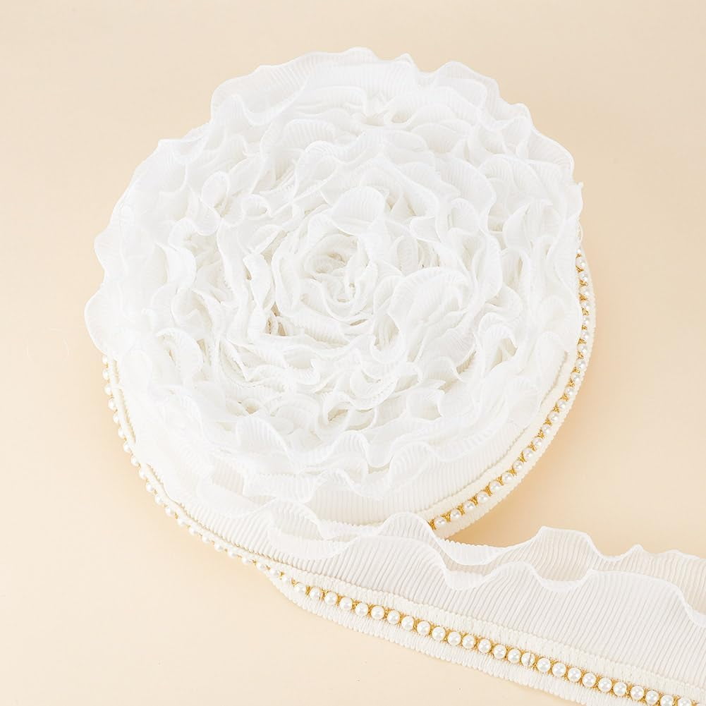 5 Yard White Wave Edge Lace Trim 3.58 Inch Wide Polyester Pleated Lace ...