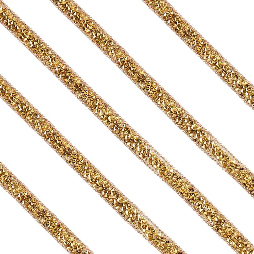 5 Yards 0.39in Rhinestone Ribbon Trim Gold Diamond Tape Bling Self ...