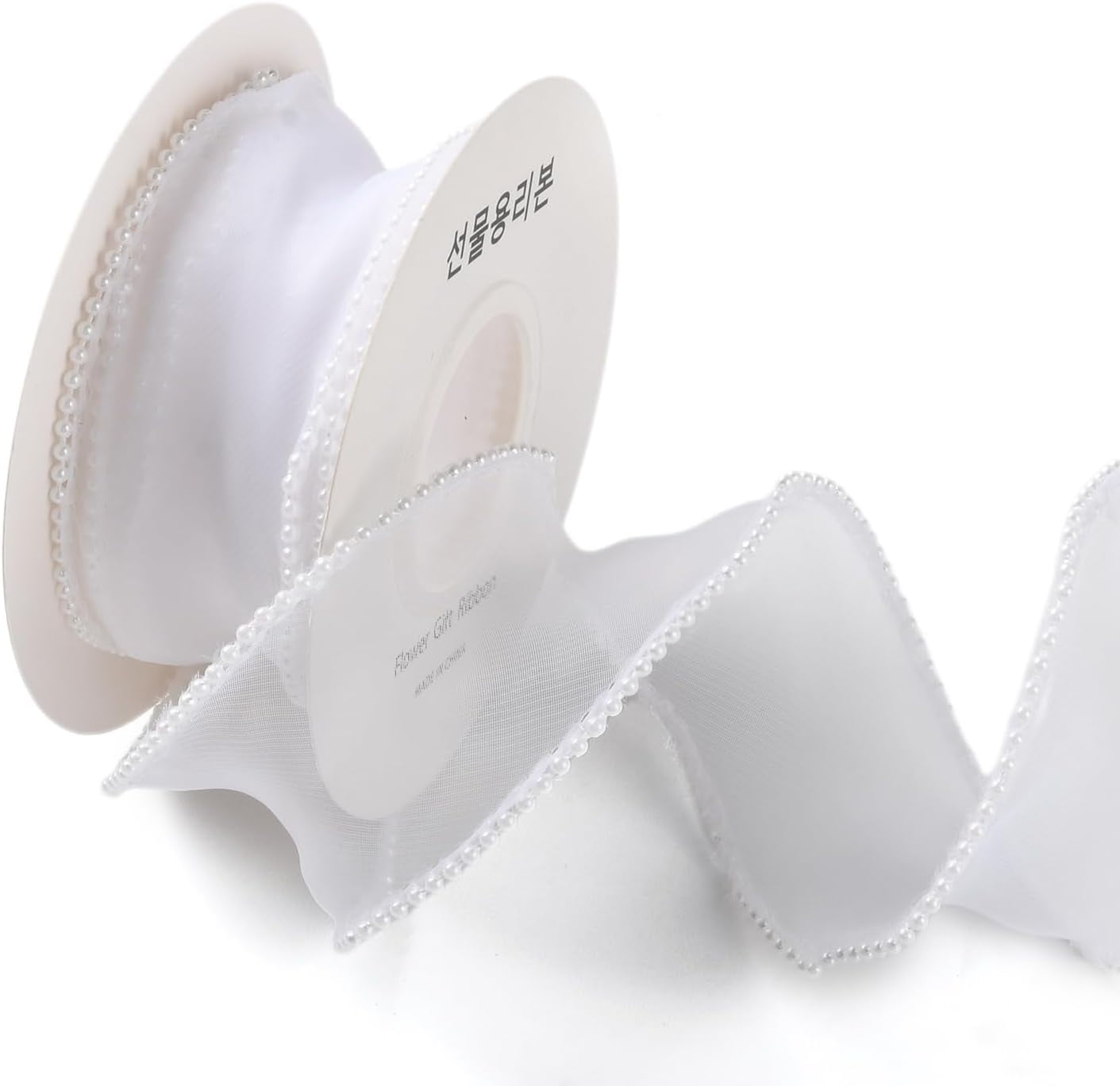 5 Yards 1 1/2 Inch White Faux Pearl Edge Ribbon Organza Mesh Smooth ...