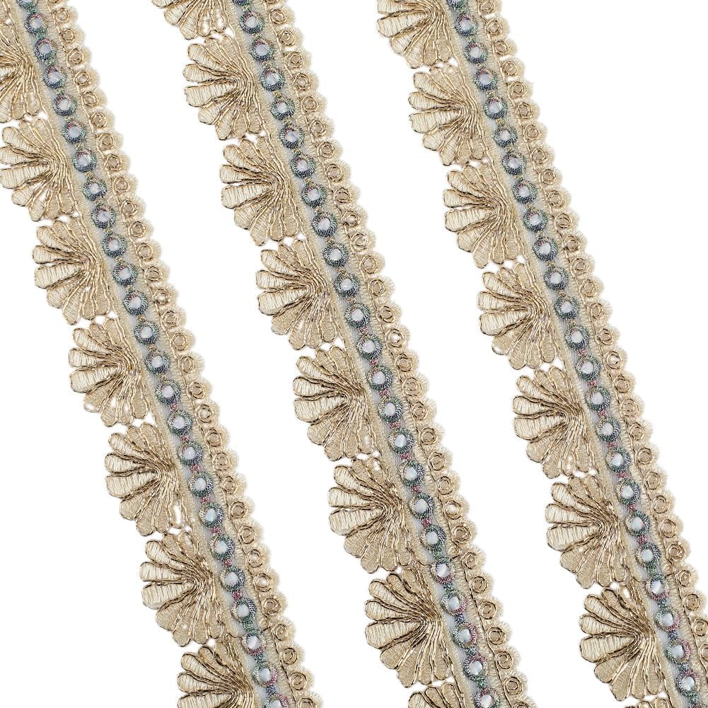 5 Yards 2 Inch White Ribbon with Gold Trim Flower Embroidered Ribbon ...