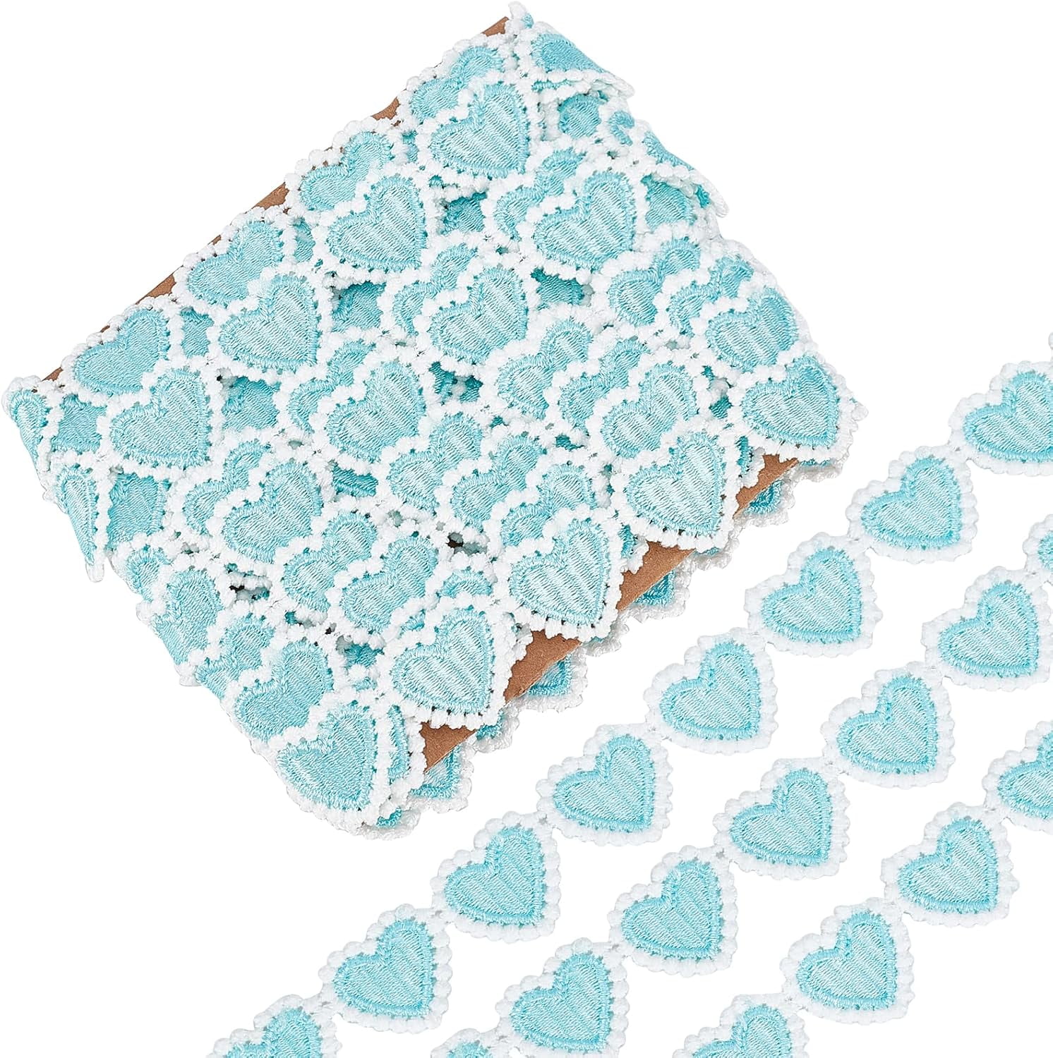 5 Yards 23mm Cyan Heart Lace Trim Heart-Shaped Embroidered Woven Ribbon ...