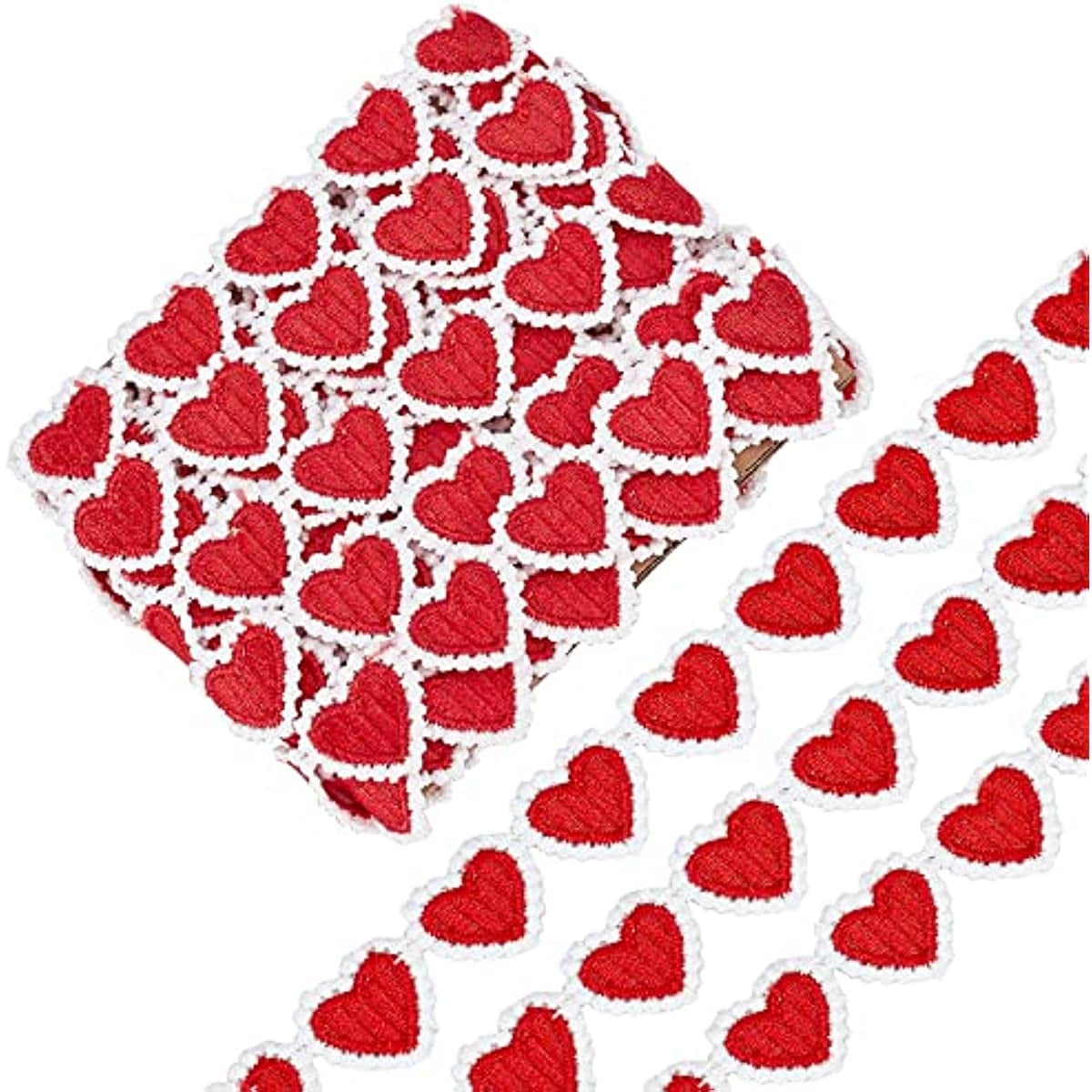 5 Yards 23mm Red Heart Lace Trim Heart-Shaped Embroidered Woven Ribbon ...