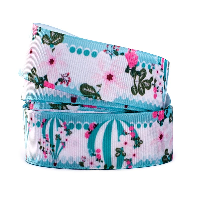 5 Yards 25mm/38mm/75mm Flowers Grid Printed Grosgrain Ribbon for ...