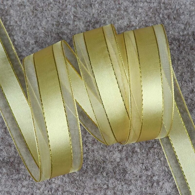 5 Yards 25mm Organza Ribbons Gold Metallic Egde Ribbons For Wedding ...