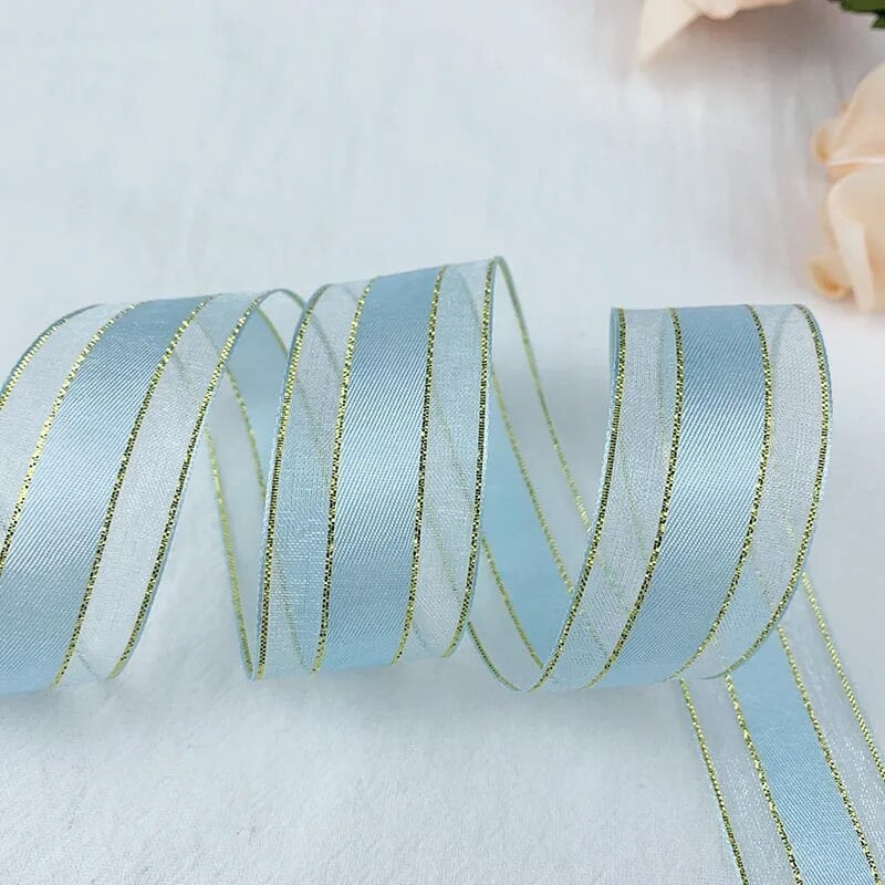 5 Yards 25mm Organza Ribbons Gold Metallic Egde Ribbons For Wedding ...