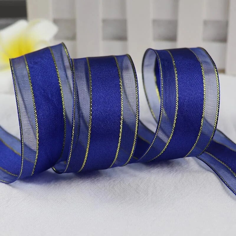5 Yards 25mm Organza Ribbons Gold Metallic Egde Ribbons For Wedding ...