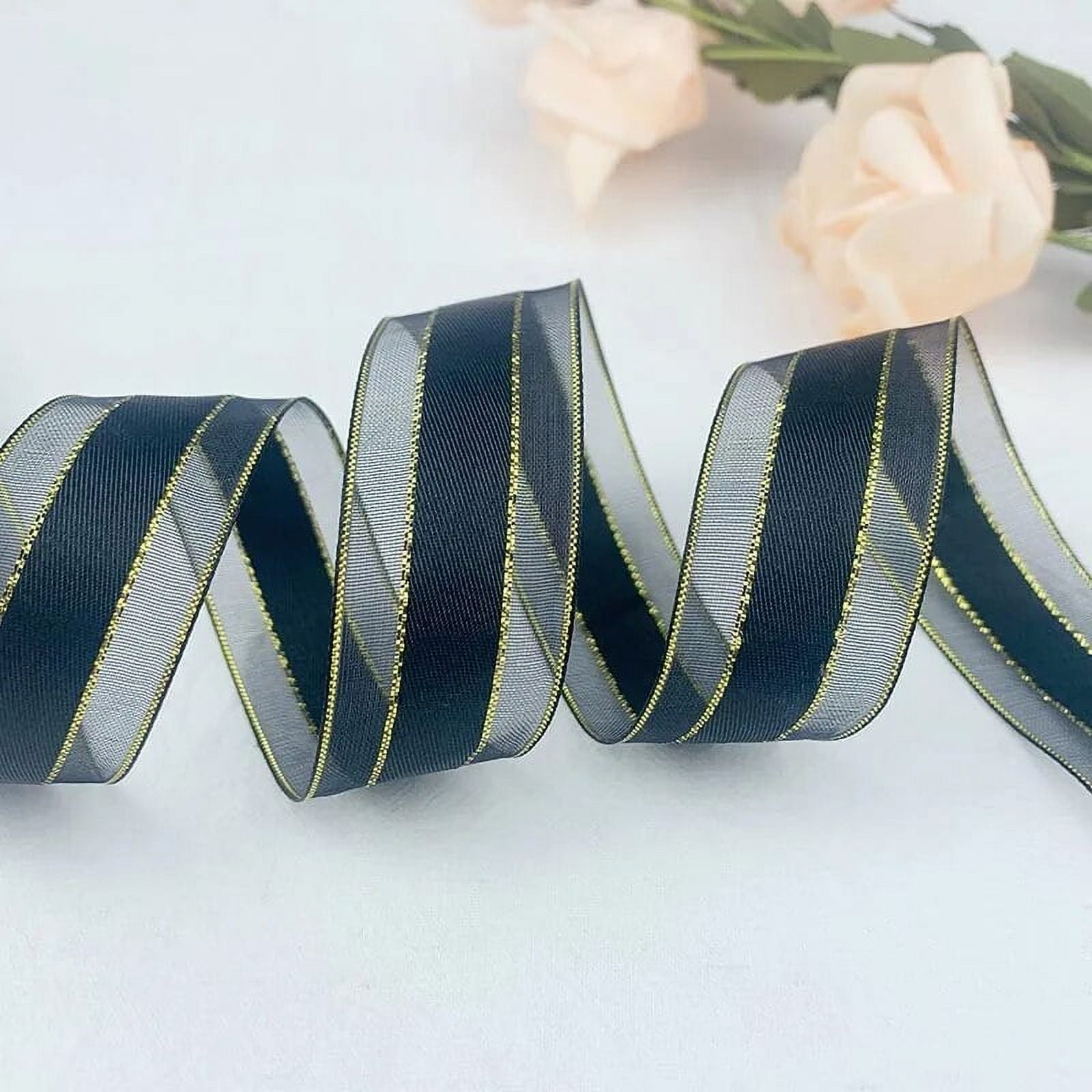 5 Yards 25mm Organza Ribbons Gold Metallic Egde Ribbons For Wedding ...