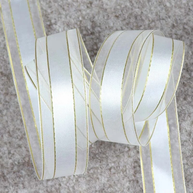 5 Yards 25mm Organza Ribbons Golden Metallic Egde Ribbons For Wedding ...