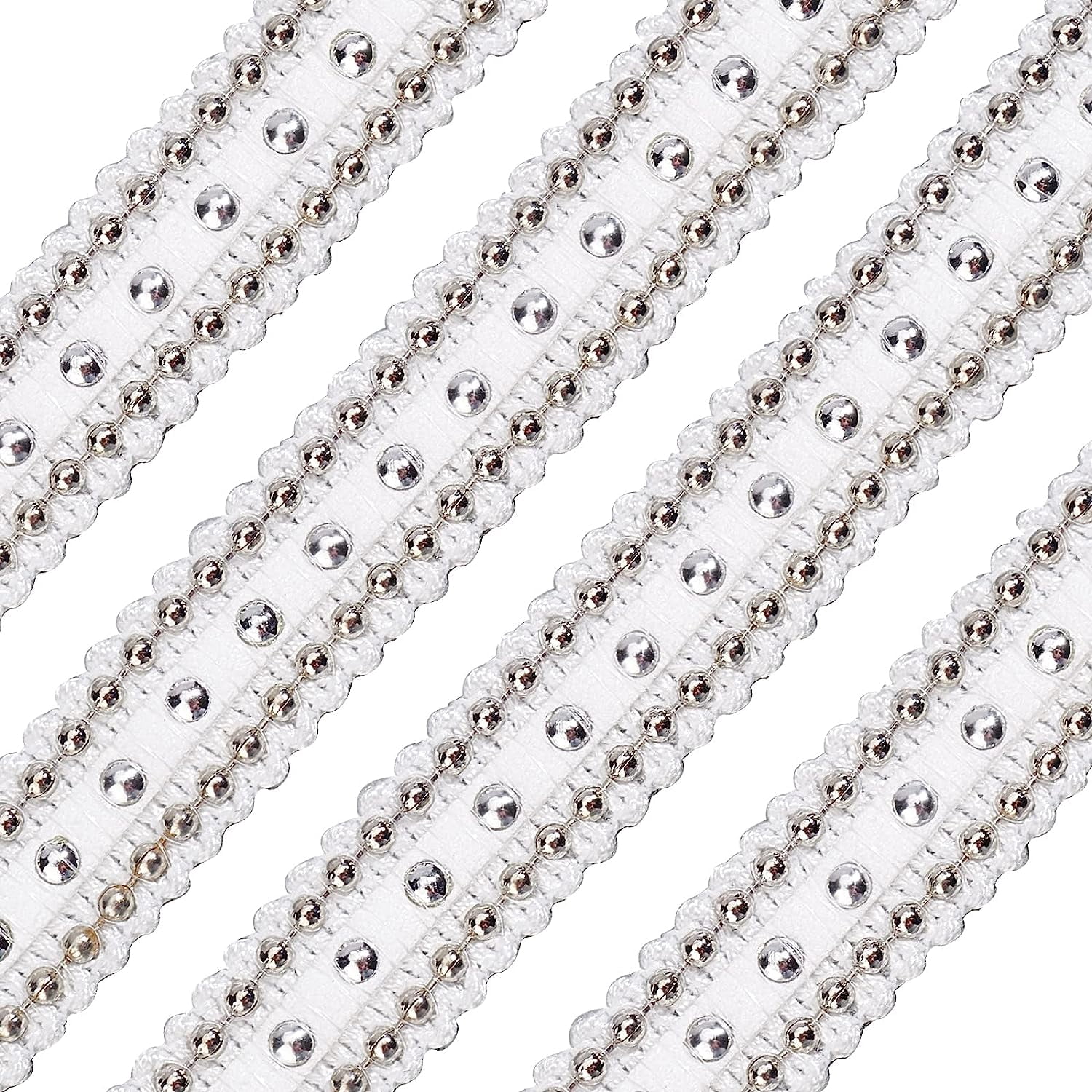 5 Yards 5 8 White Woven Braid Trim with Sliver Beads Flat Polyester ...