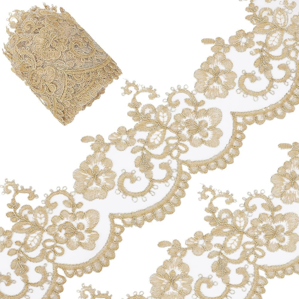 5 Yards 5 Inch Width Gold Venice Lace Trim Metallic Flower Embroidery ...