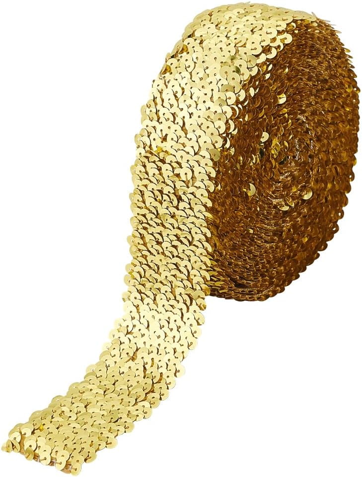 5 Yards 5-Row Gold Elastic Sequin Ribbon Trim 1.9 Inch Wide Polyester ...