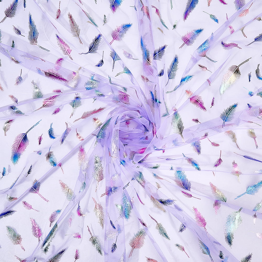 5 Yards 64 Inch Light Purple Feather Tulle Fabric Colorful Feathers ...