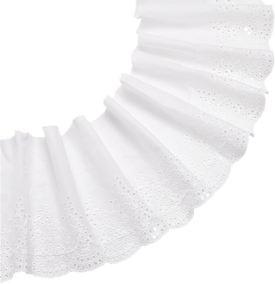 5 Yards×8.1inch White Embroidery Scalloped Cotton Eyelet Lace Trim Wavy ...