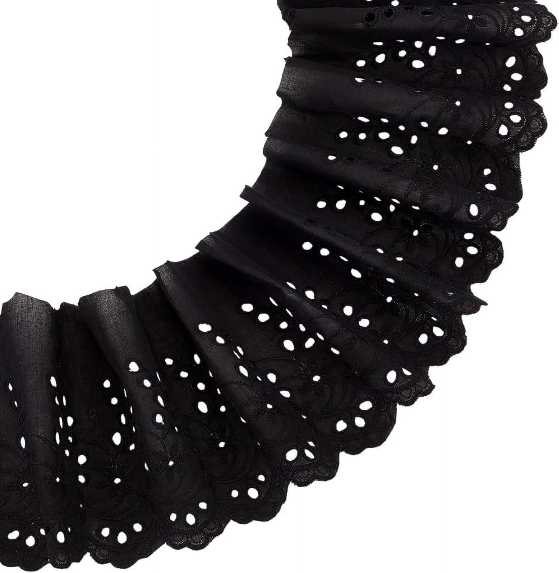 5 Yards Black Cotton Eyelet Lace Trim 5.3inch Wide Wavy Edge Floral ...