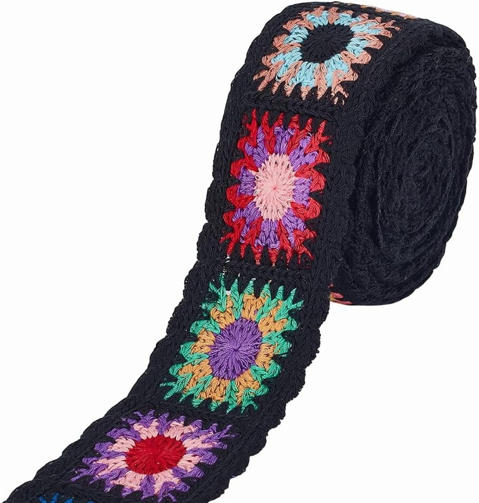 5 Yards Black Cotton Webbing 2.25 Inch Wide Floral Crochet Style Ribbon ...