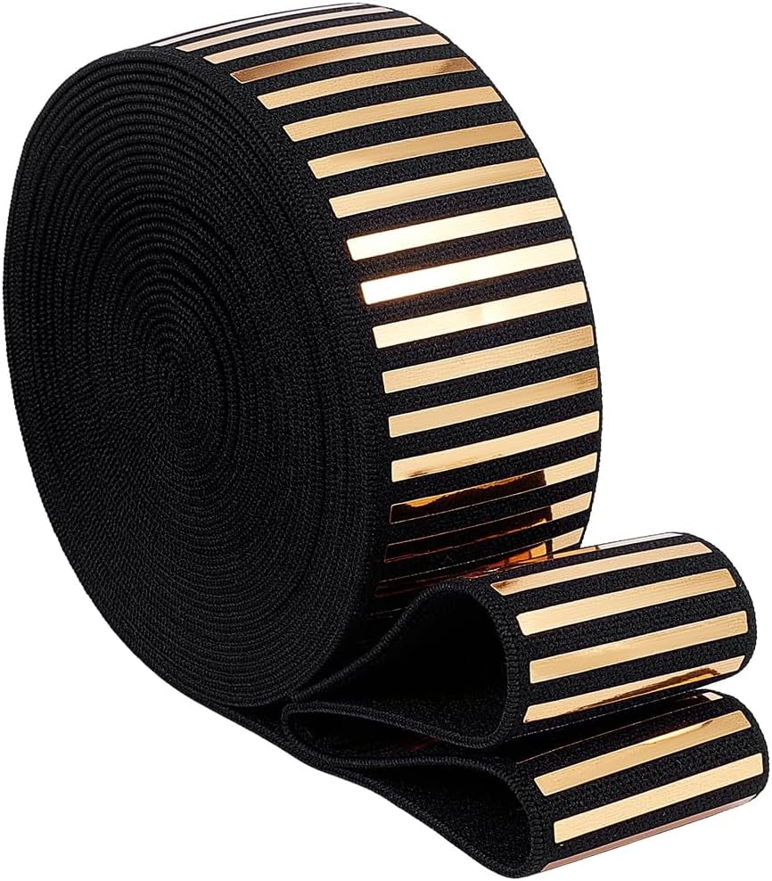5 Yards Black Knitted Elasticated Tape with Gold Laser Pieces 1.54 Inch ...
