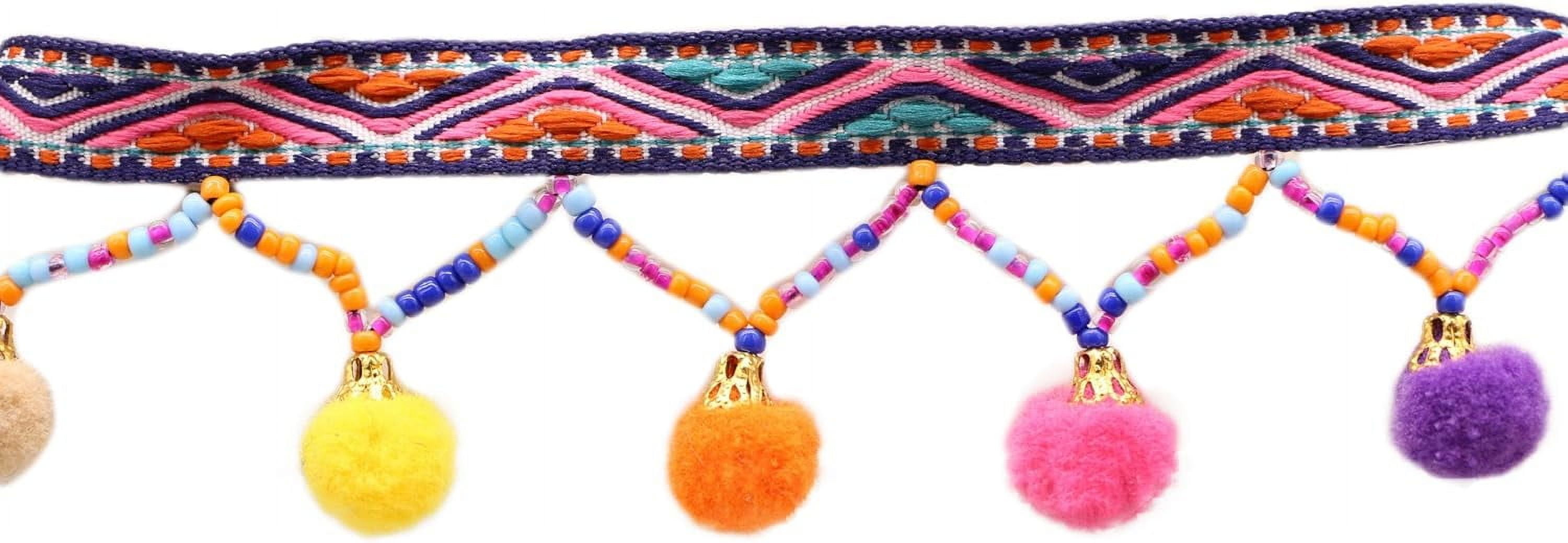 5 Yards Black Retro Rainbow Pom Pom Tassel Trim Ball Fringe Ribbon ...