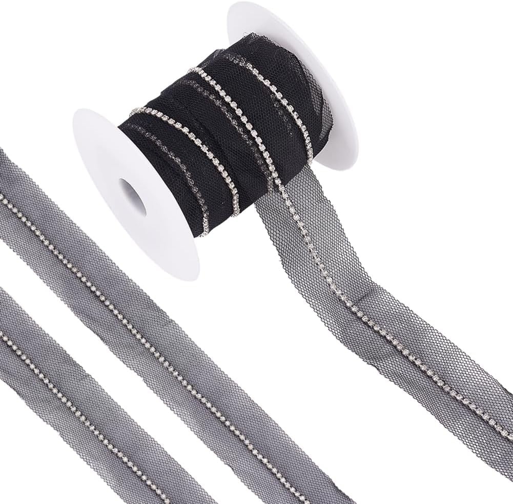 5 Yards Black Rhinestone Ribbon Lace Trim 1.2inch Beaded Crystal Lace ...