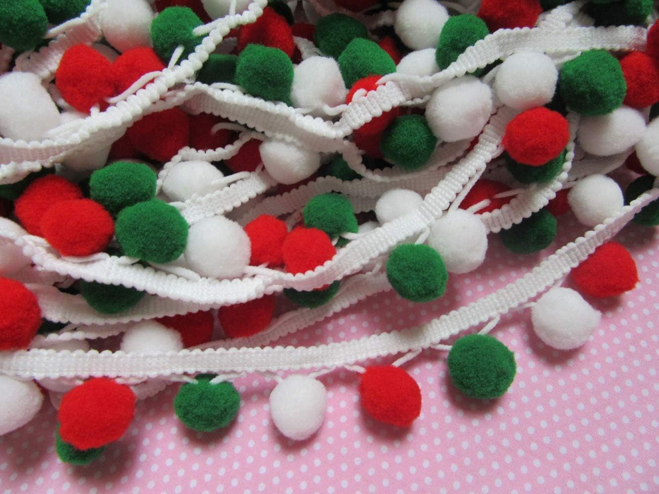 5 Yards Christmas Pom Pom Ball Fringe Trim Ribbon for Clothing Curtain ...