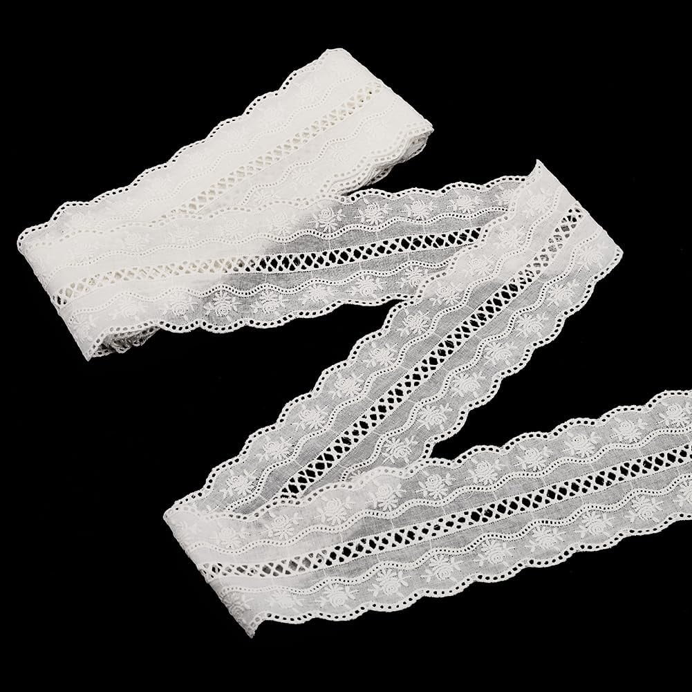 5 Yards Cotton Eyelet Lace Trim 3inch Wide White Wavy Edge Floral Lace ...
