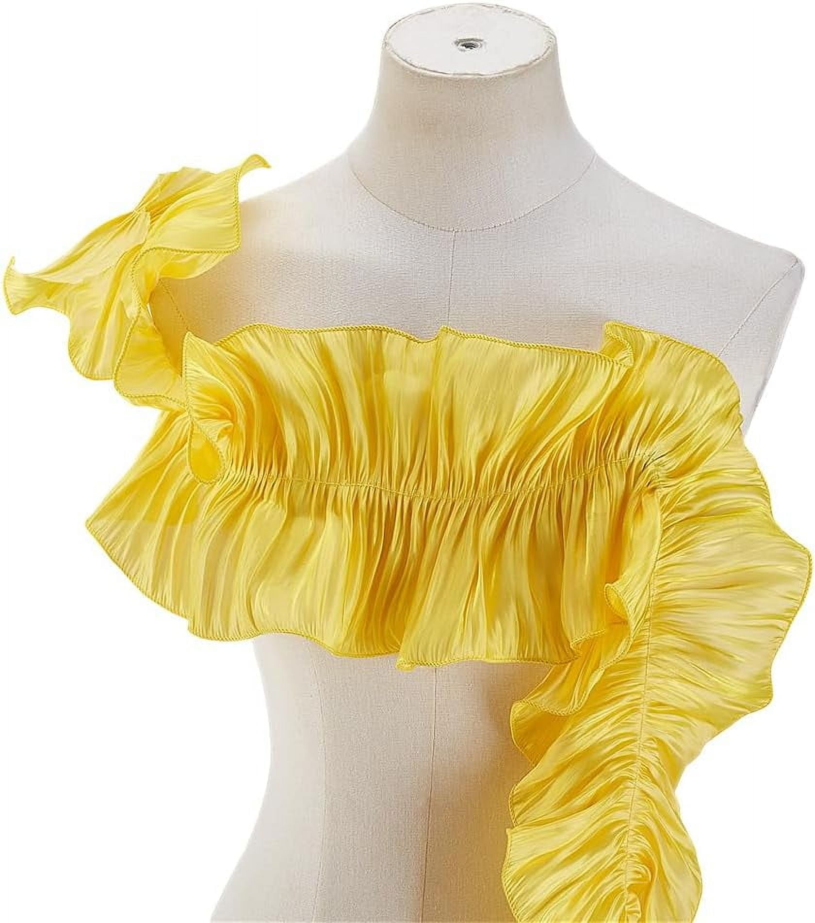 5 Yards Double Ruffle Ribbon Trim Yellow Fabric Trim Pleated Chiffon ...