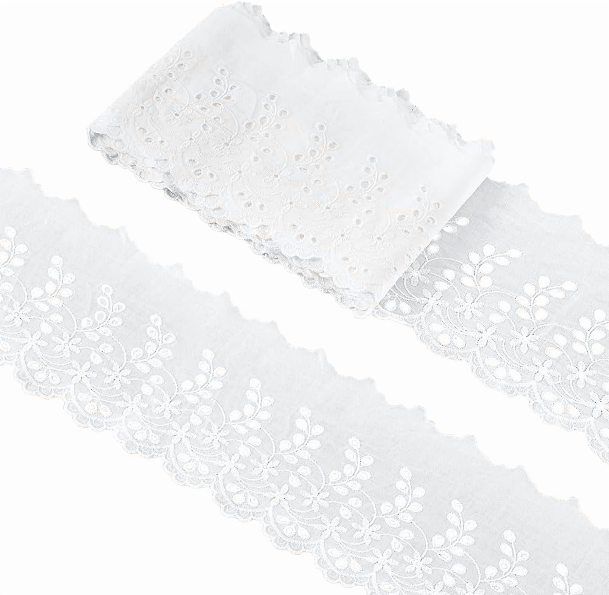 5 Yards Eyelet Lace Trim White Cotton Lace Ribbon 5.3Inch Wide Vintage ...