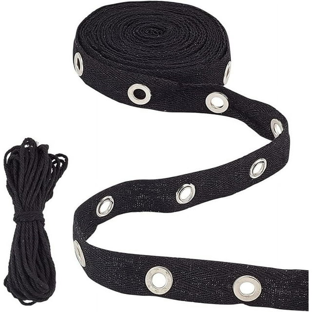 5 Yards Eyelet Tape Trim Silver Metal Eyelet Cotton Ribbons Black Wide ...