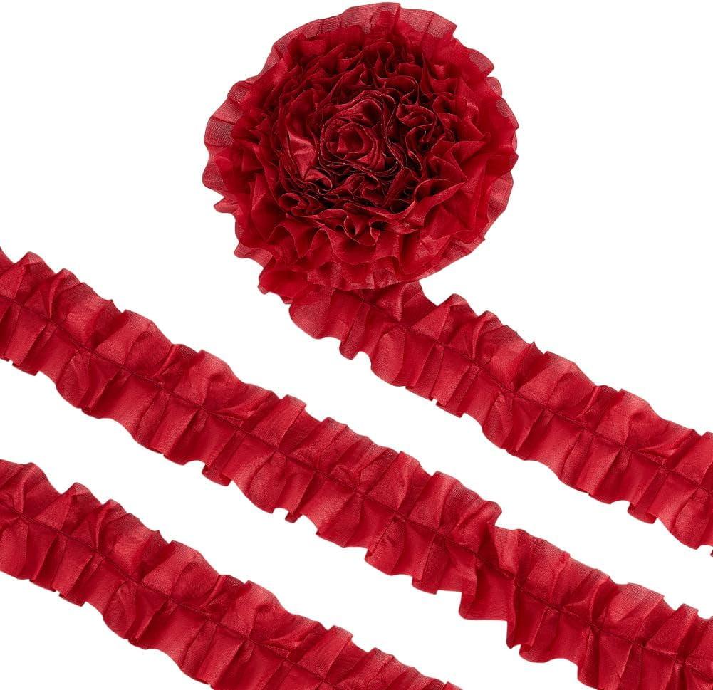 5 Yards FireBrick Pleated Wavy Ribbon 2 Inch Ruffle Satin Ribbon Edging ...