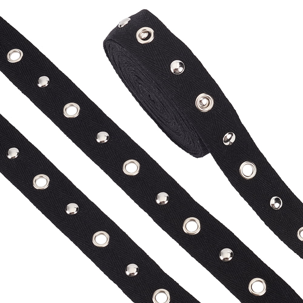 5 Yards Flat Cotton Ribbon with Silver Color Plated Alloy Eyelets and ...