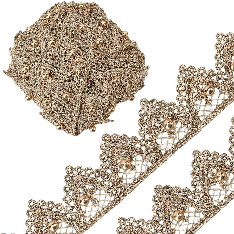 5 Yards Floral Lace Trim with Beads 32.5mm Wide Embroidered Triangle ...