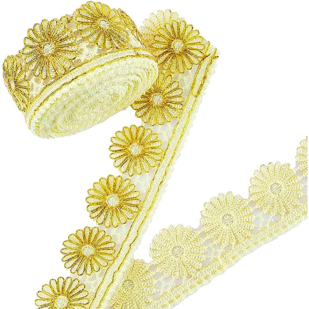 5 Yards Flower Lace Trim 2 Inch Golden Vintage Lace Trim Sewing Lace ...