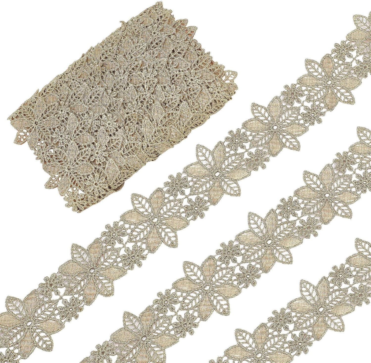 5 Yards Gold Metaillic Embroidery Lace Trim 1.8" Flower Craft Lace ...