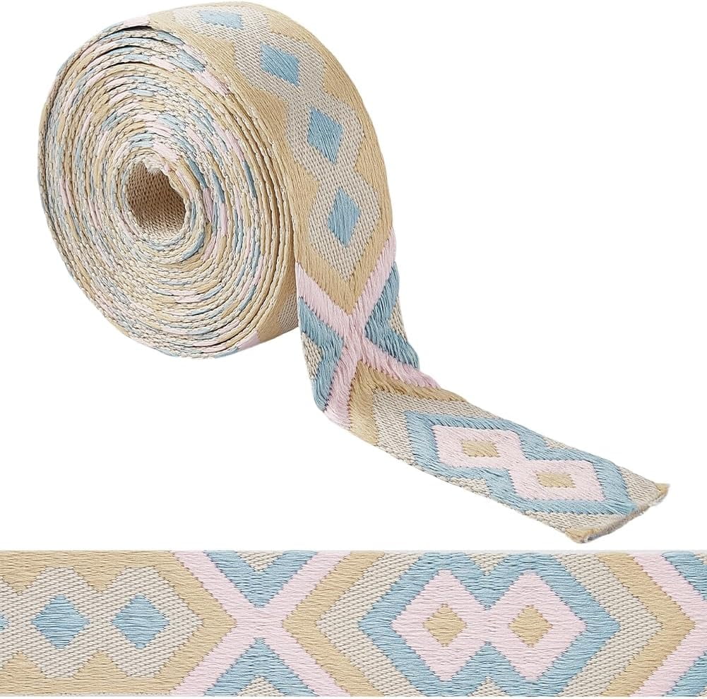 5 Yards Jacquard Ribbon Trim 1.9 Inch Rhombus Pattern Embroidered Braid ...