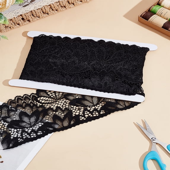 5 Yards Nylon Elastic Lace Trim Flower Trimming Lace Ribbon Black 4-3/8 ...