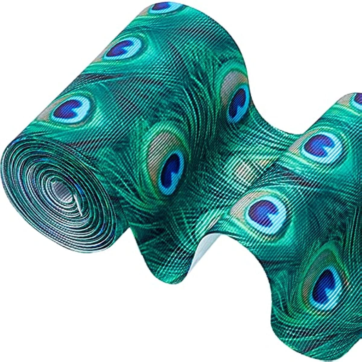 5 Yards Peacock Feathers Print Wired Ribbon 2.95 Inch Wide Decorative ...