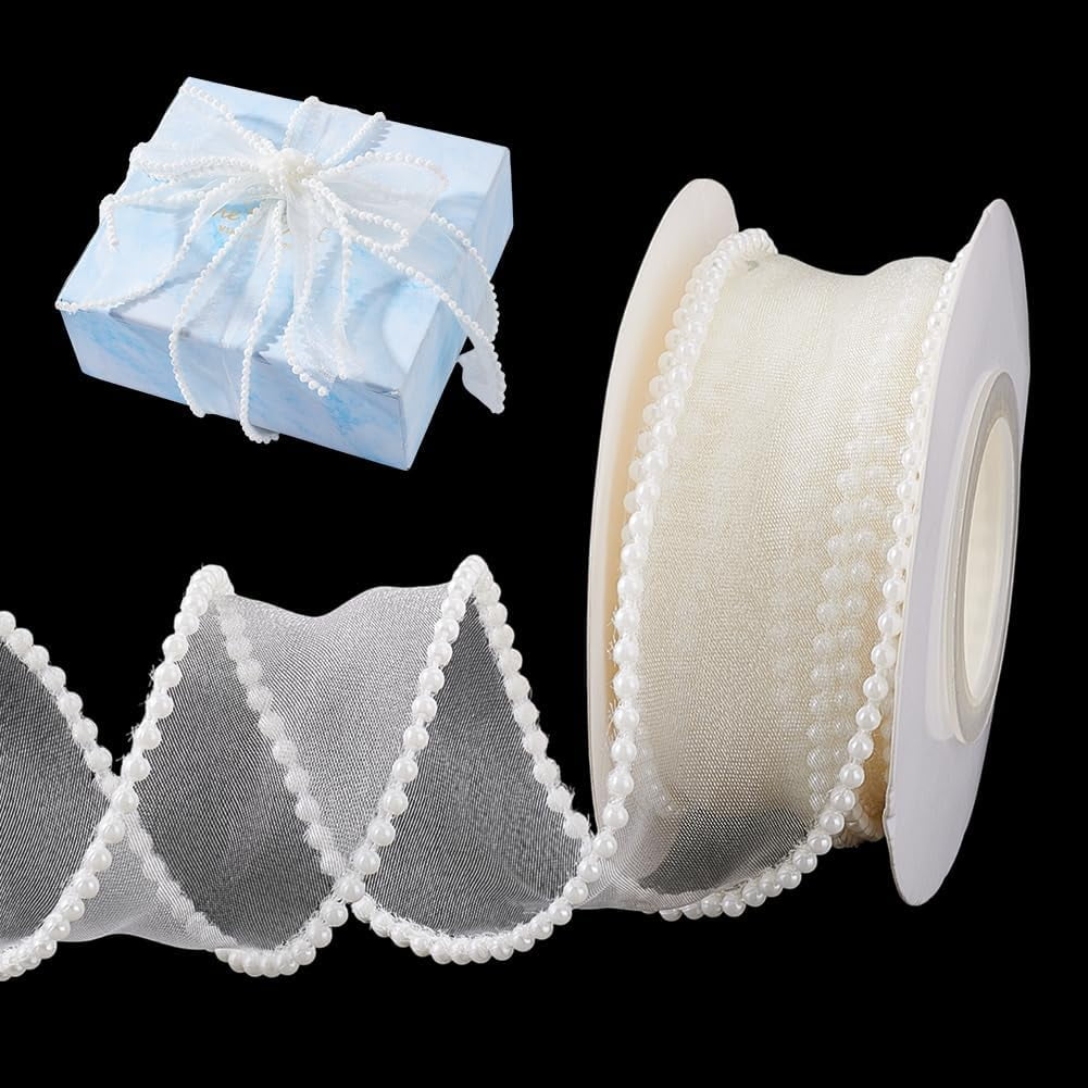 5 Yards Pearl Fishtail Chiffon Gift Ribbons 1.5 Inch Wide Organza Mesh ...
