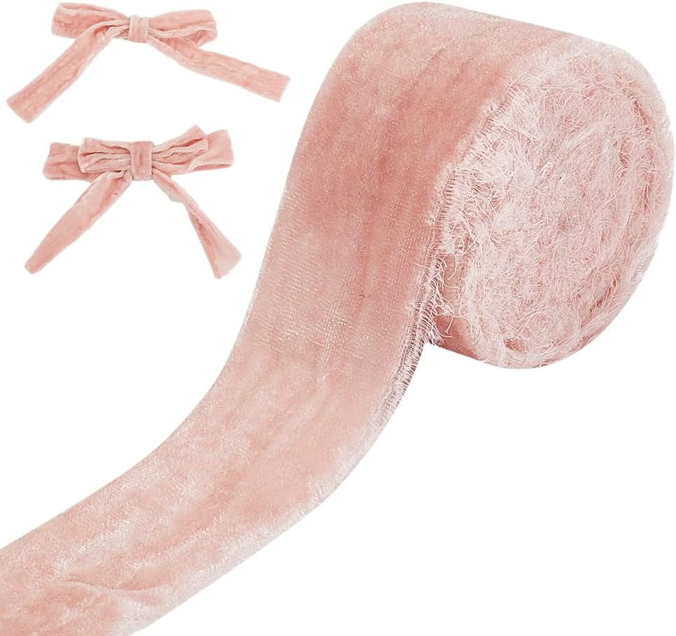 5 Yards Pink Velvet Ribbon 2 Inch Wide Velvet Frayed Ribbon Raw Edge ...