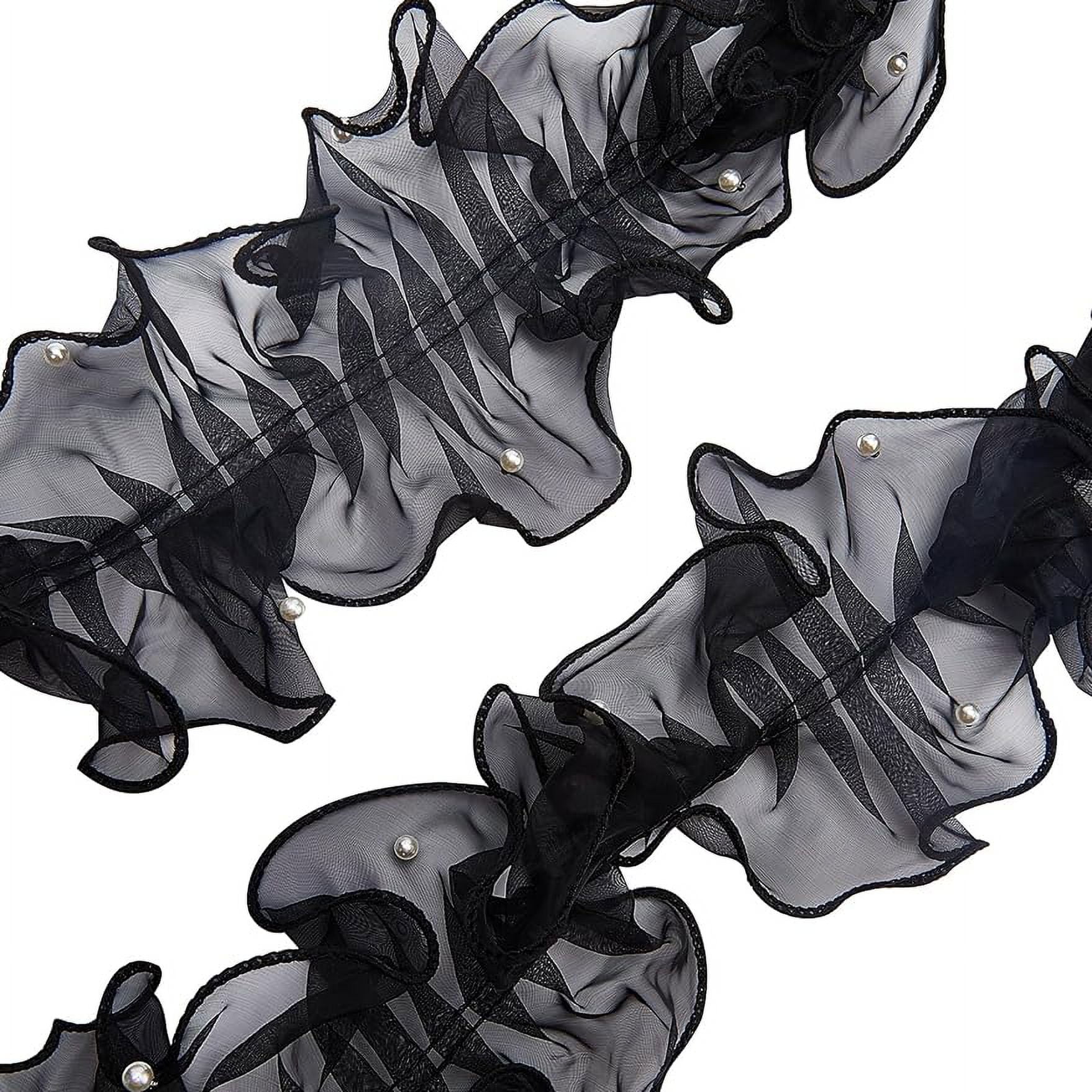 5 Yards Pleated Organza Ribbon Gathered Beading Trimmings Black Chiffon ...