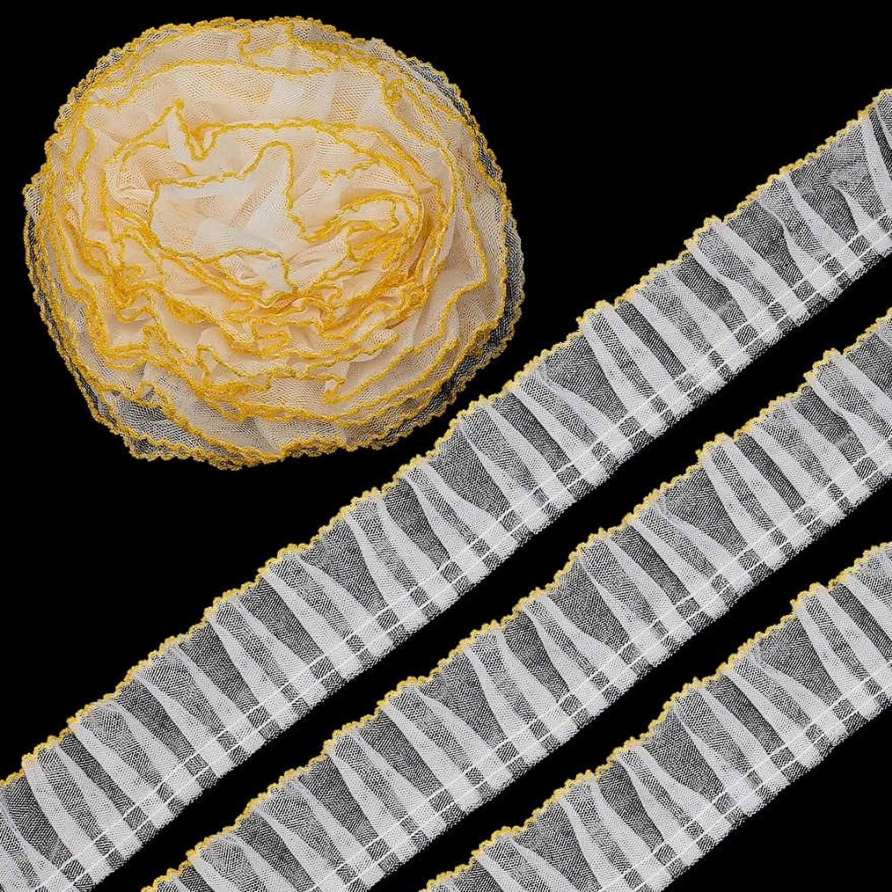 5 Yards Polyester Pleated Lace Fabric Trims Yellow Edge Gather Ruffle ...