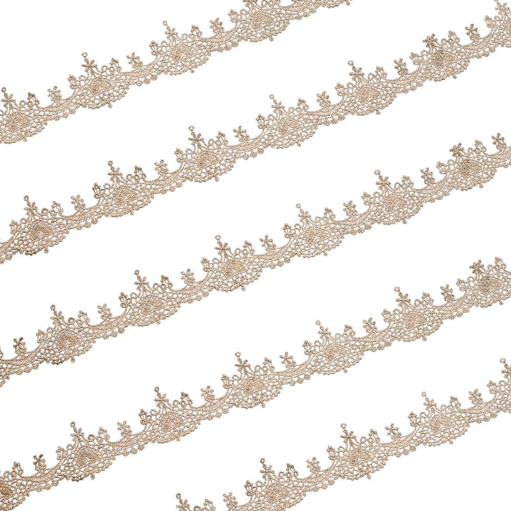 5 Yards Polyester Wavy Roll Ribbons Metallic Lace Trim Dark Khaki Woven ...