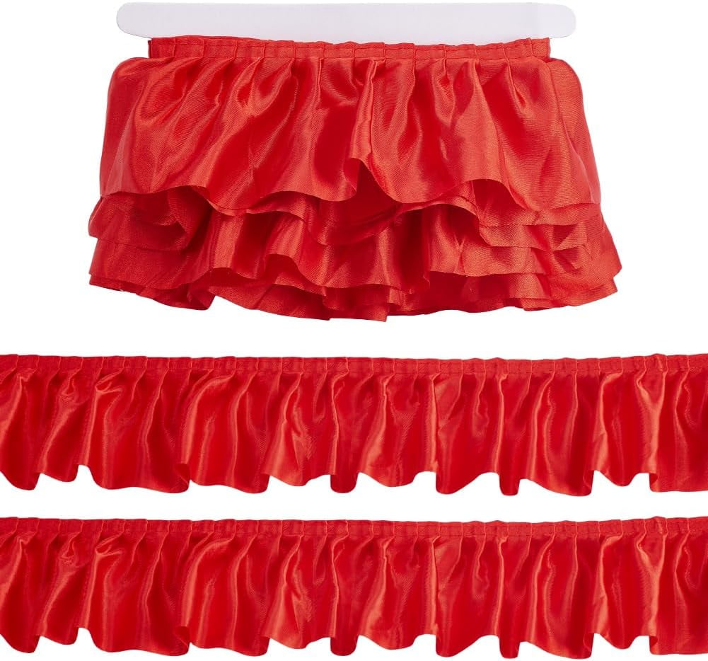 5 Yards Red Ruffle Ribbon 3 Inch Wide Satin Ruffle Trim Pleated ...