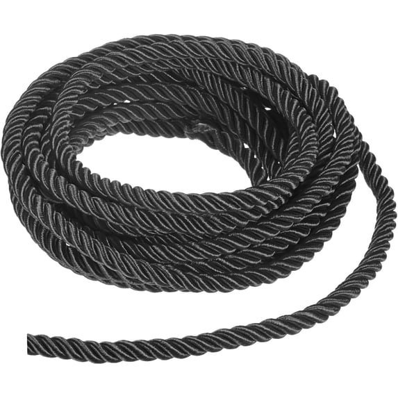 5 Yards Twisted Rope Trim, 8mm/0.31 in Black Soft Polyester Silk Cord 3 ...