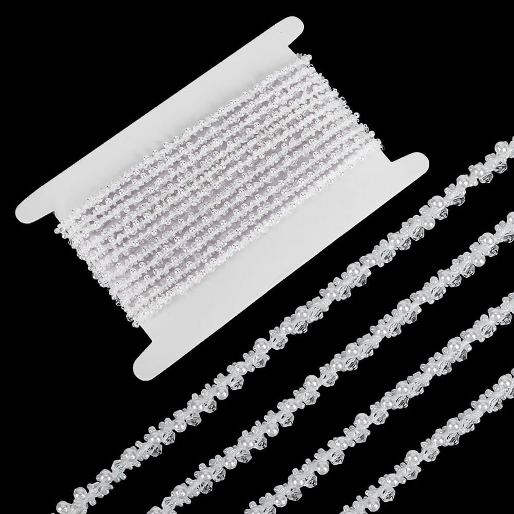 5 Yards White Beaded Trim 1/4 inch Wide Pearl Beaded Trim Ribbon ...