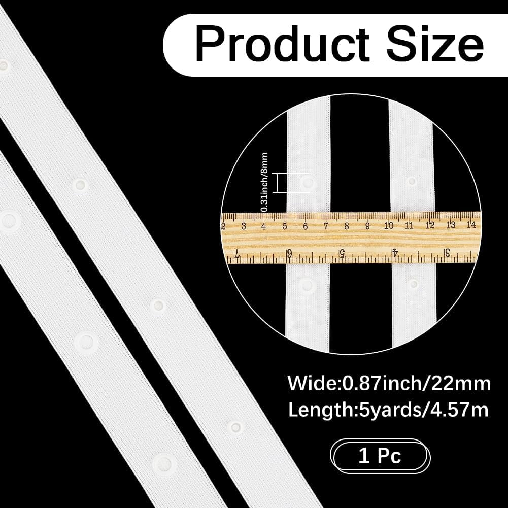 5 Yards White Polyester Snap Button Straps Fastener Round Plastic ...