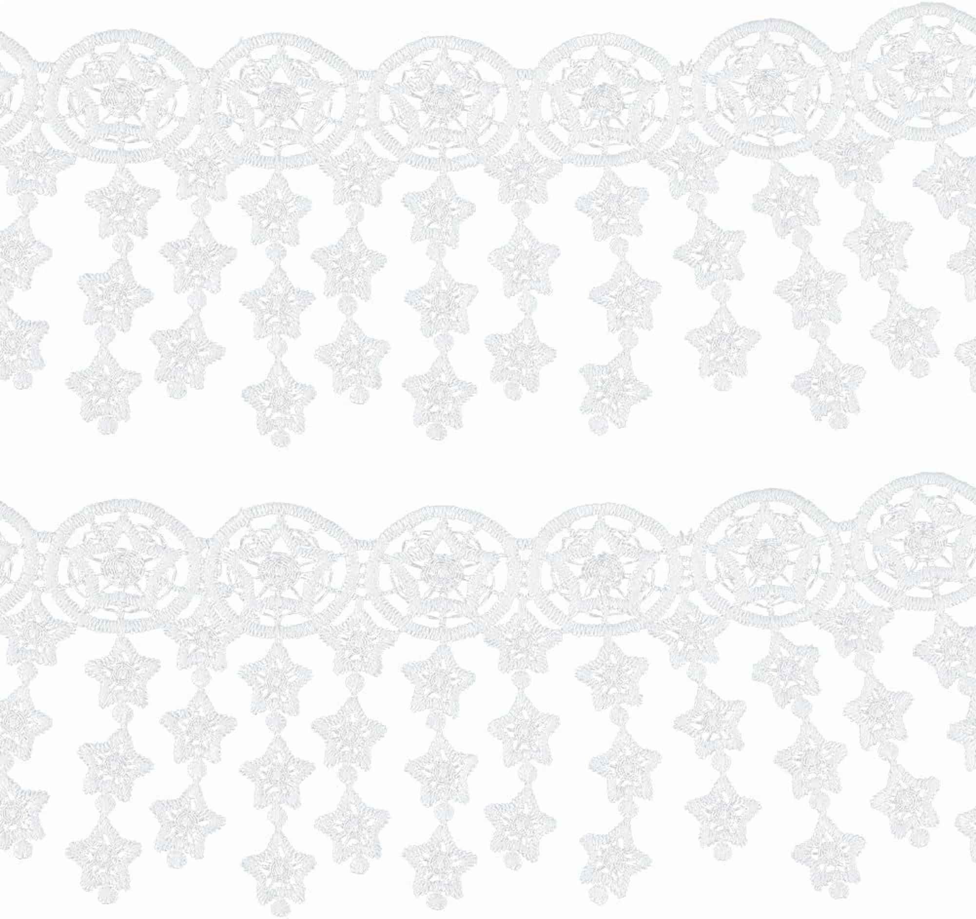 5 Yards White Tassel Lace Trim Star Embroidered Fringe Ribbon 3-1/2 ...