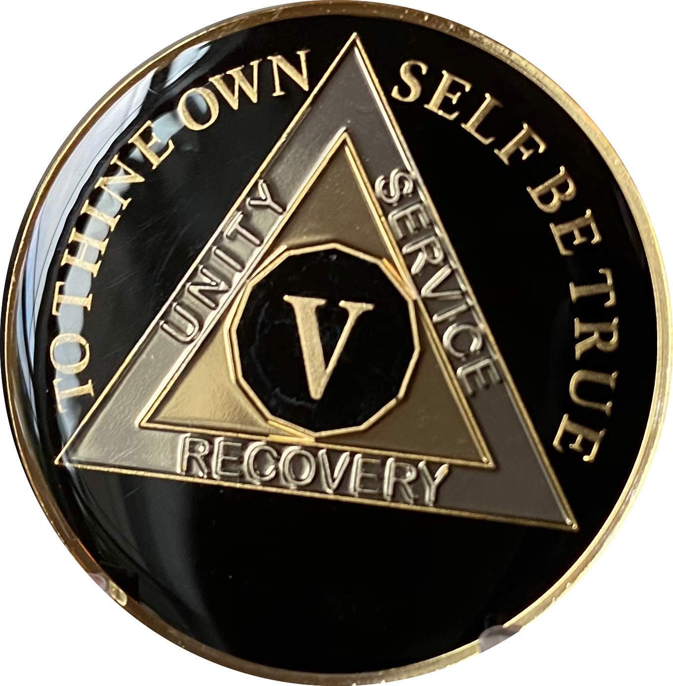 5 Year AA Medallion Glossy Classic Black Sobriety Chip - Walmart.com
